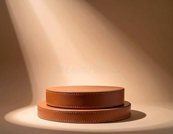 Brown Leather Two Tiered Display Platform on Beige Background Stock ...