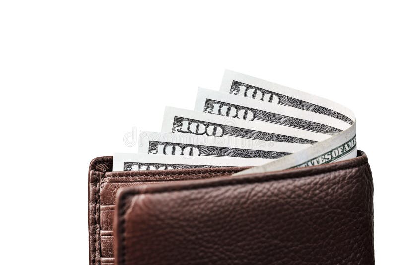 Brown Leather Wallet with Many Hundred Dollar Bills, Tied with a Chain ...