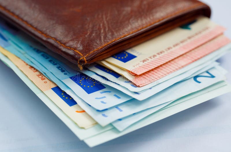 Brown Leather Wallet with Money Euro Stock Photo - Image of fifty, cash ...