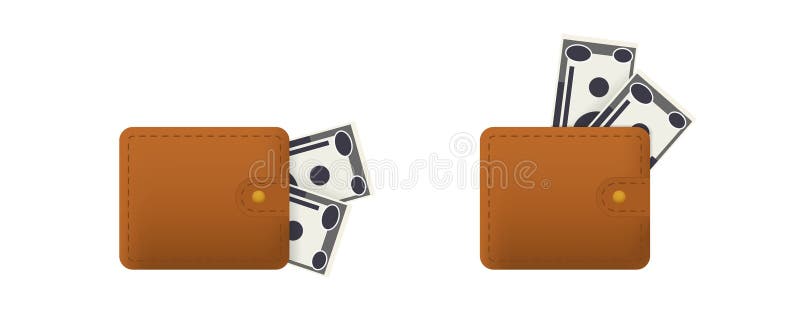 Brown Leather Wallet with Two Banknotes Visible, Showcasing Simple ...