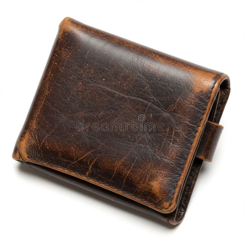 Brown Leather Wallet with Visible Wear, Creating a Vintage Appearance ...