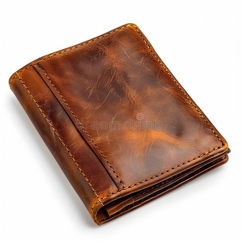 A Brown Leather Wallet on a White Background Stock Photo - Image of ...