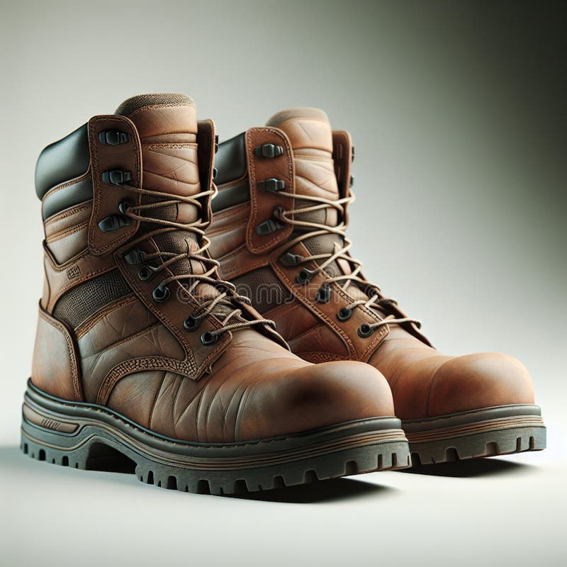 Sturdy Brown Leather Work Boots Detailed Craftsmanship Stock Photos ...