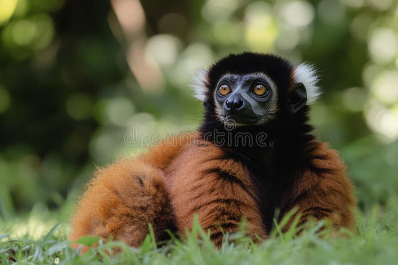 Brown Lemur Monkey Sitting on Grass Stock Illustration - Illustration ...
