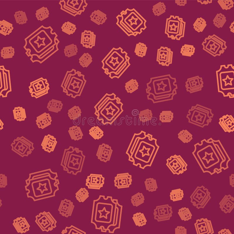 Brown Line Cinema Ticket Icon Isolated Seamless Pattern on Red ...