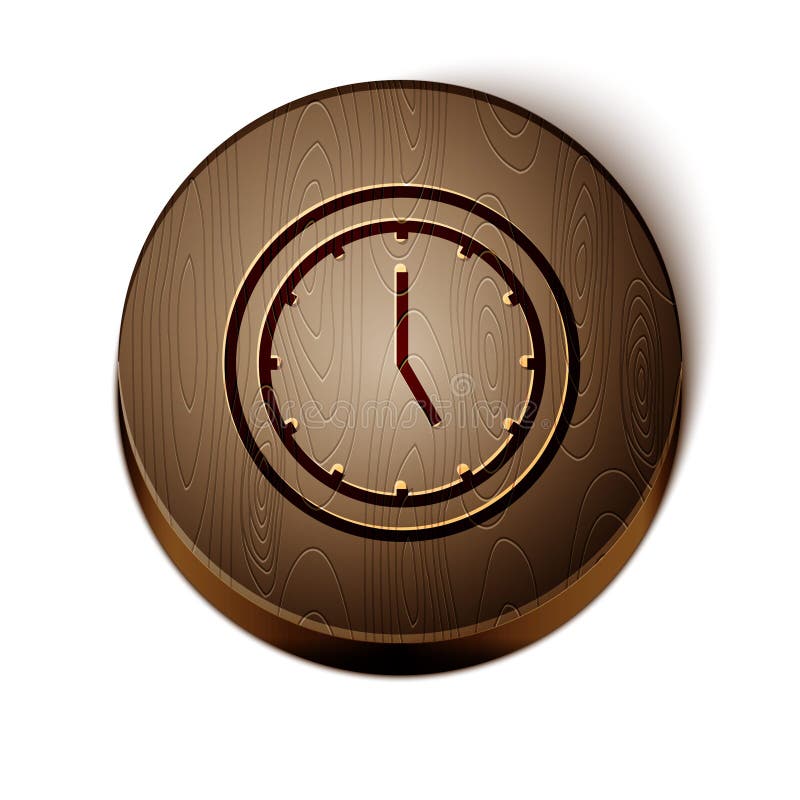 Brown Line Clock Icon Isolated on White Background. Time Symbol. Wooden ...