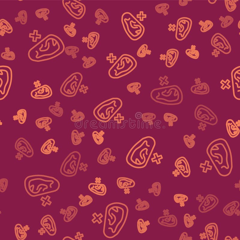 Brown Line Deafness Icon Isolated Seamless Pattern on Red Background ...