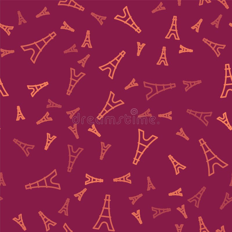 Brown Line Eiffel Tower Icon Isolated Seamless Pattern on Red ... Brown Line Eiffel Tower Icon Isolated Seamless Pattern on Red ...