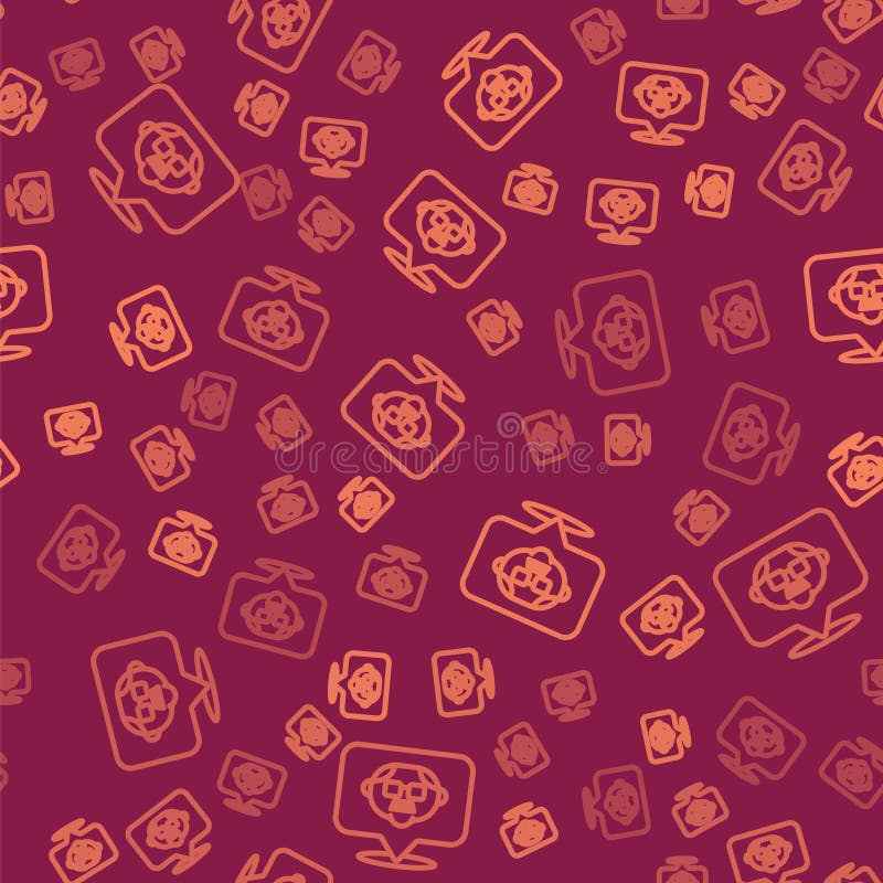 Brown Line Grandfather Icon Isolated Seamless Pattern on Red Background ...