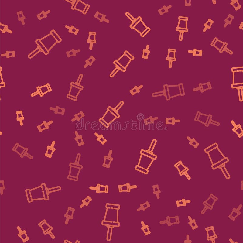 Brown Line Push Pin Icon Isolated Seamless Pattern on Red Background ...