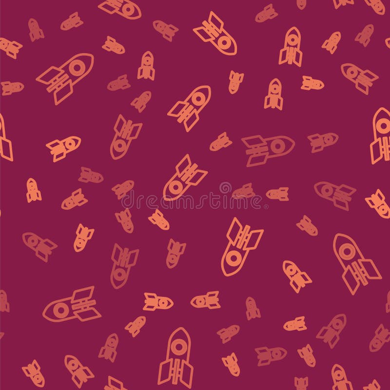 Brown Line Rocket Ship Icon Isolated Seamless Pattern on Red Background ...