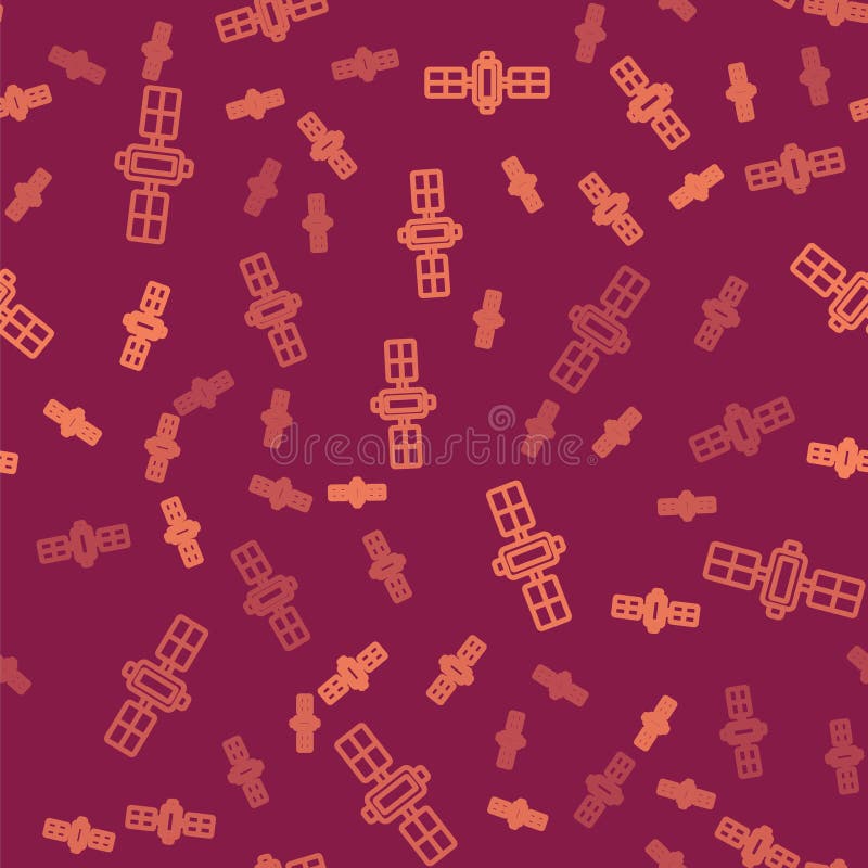 Brown Line Satellite Icon Isolated Seamless Pattern on Red Background ...
