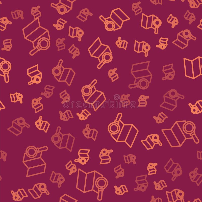 Brown Line Search Location Icon Isolated Seamless Pattern on Red ...