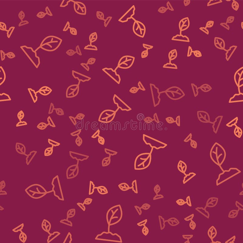 Brown Line Sprout Icon Isolated Seamless Pattern on Red Background ... Brown Line Sprout Icon Isolated Seamless Pattern on Red Background ...