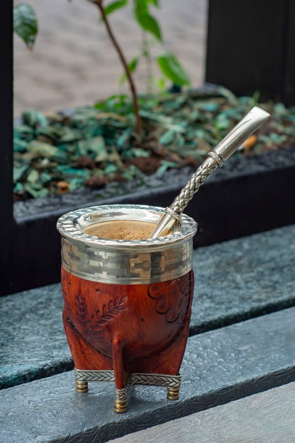 Brown Mate Cup with Mate Bombilla Straw. Stock Image - Image of ...