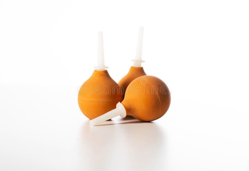Brown Medical Syringes on a White Background, Isolate, Close-up ...
