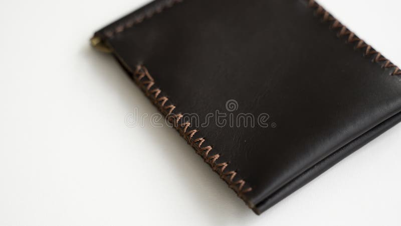 Brown Money Clip Handmade from Genuine Leather on White Surface. Stock ...