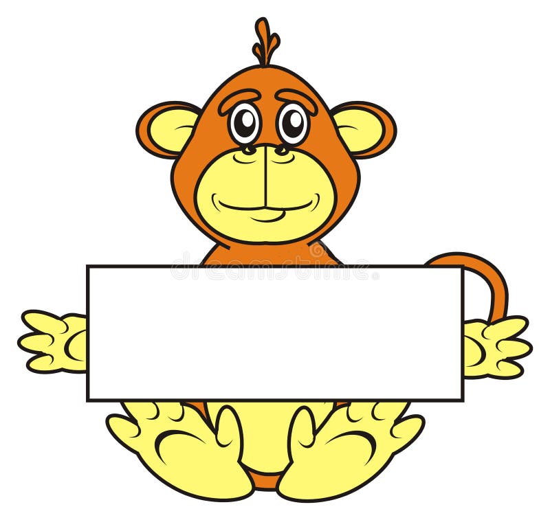 Funny Monkey with Blank Sign Stock Illustration - Illustration of chimp ...