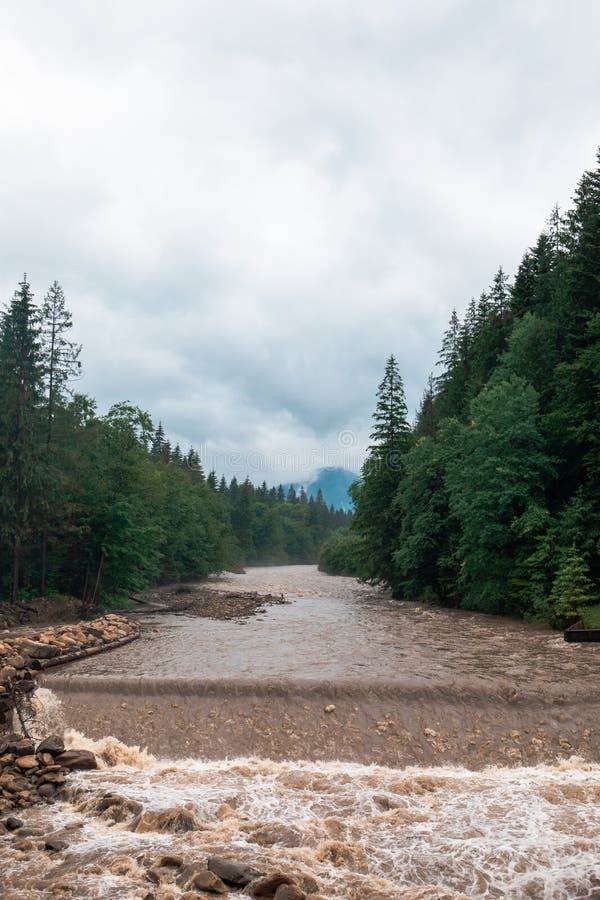 Brown Mountain River after Storm Stock Photo - Image of riverside ...