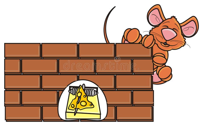 Brown Mouse Peeking Out from a Hole in the Wall Stock Illustration ...