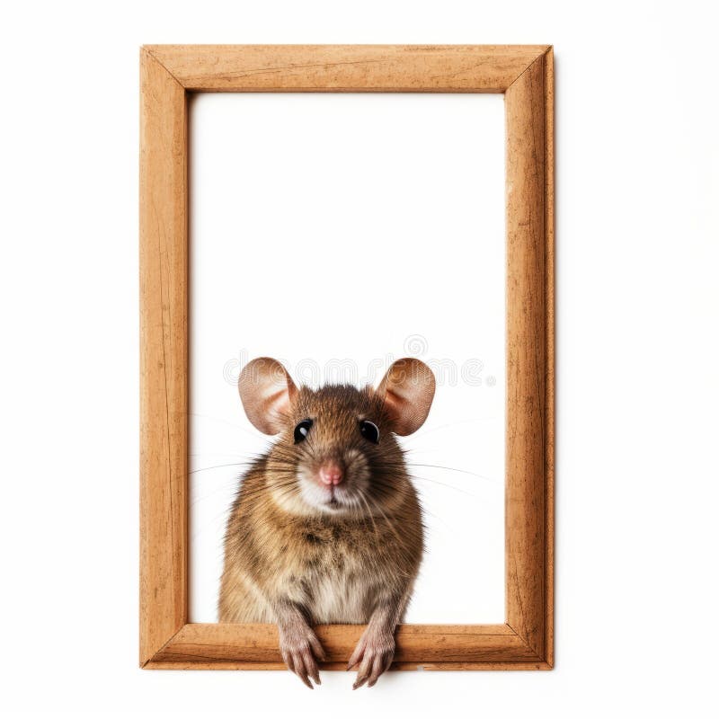 Majestic Mouse Portrait in Wooden Frame on White Background Stock ...