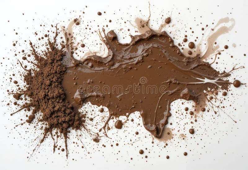 Mud Splash and Powder Spill on White Background Top View Stock ...