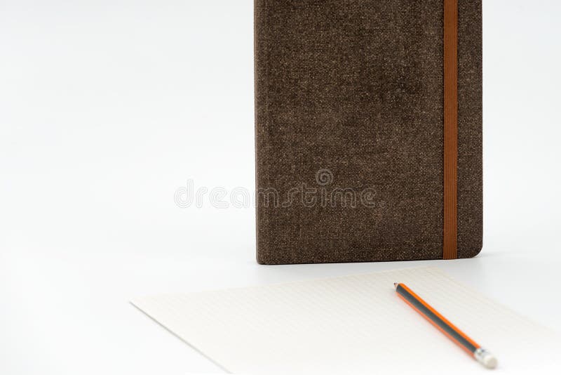 Brown Notebook and Graphite Pencil on White Surface Stock Photo - Image ...