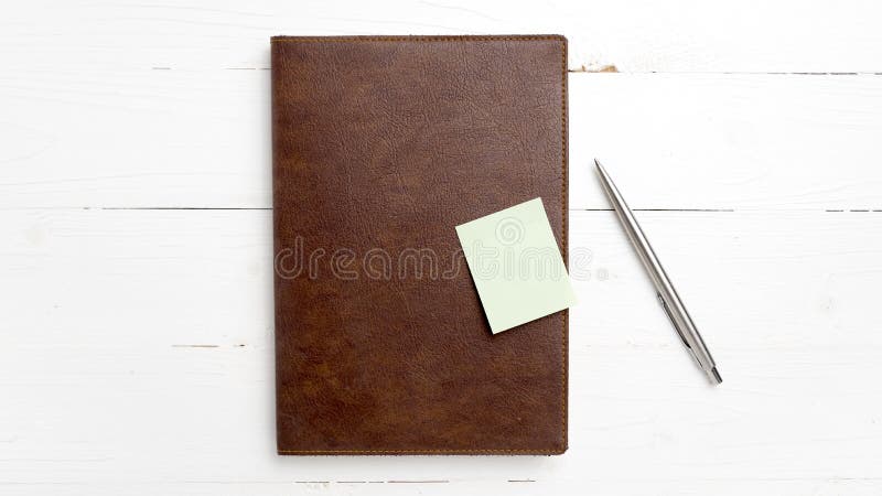 Brown notebook and pen stock photo. Image of text, planner - 60426348