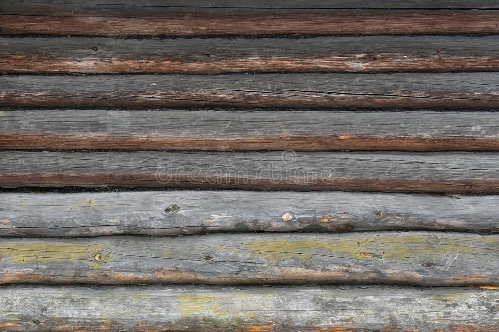 Brown Old Log Wall. Wooden Decrepit Texture Stock Image - Image of ...