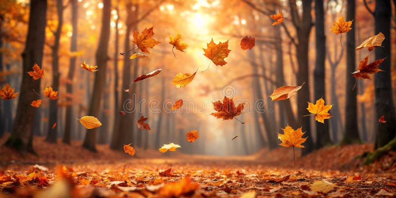 Brown and Orange Autumn Leaves Falling Gracefully from Trees in a Dense ...