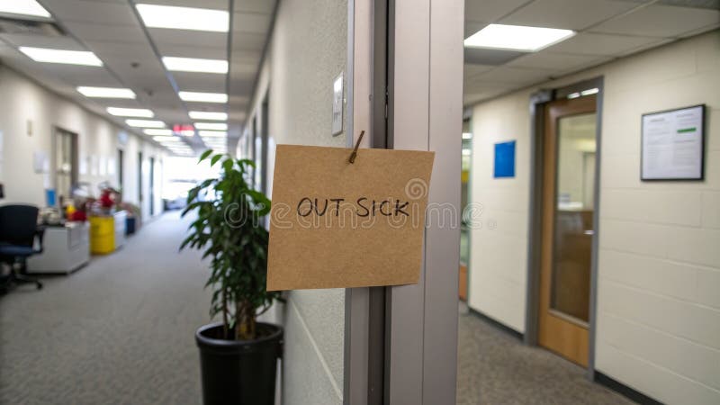 Brown Out Sick Note on Office Door, Workplace Absence Stock Image ...