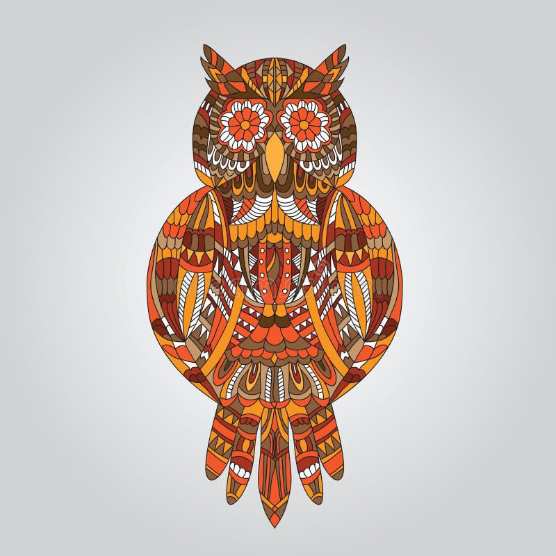Brown Owl in Ornamental Style for Design Stock Vector - Illustration of ...
