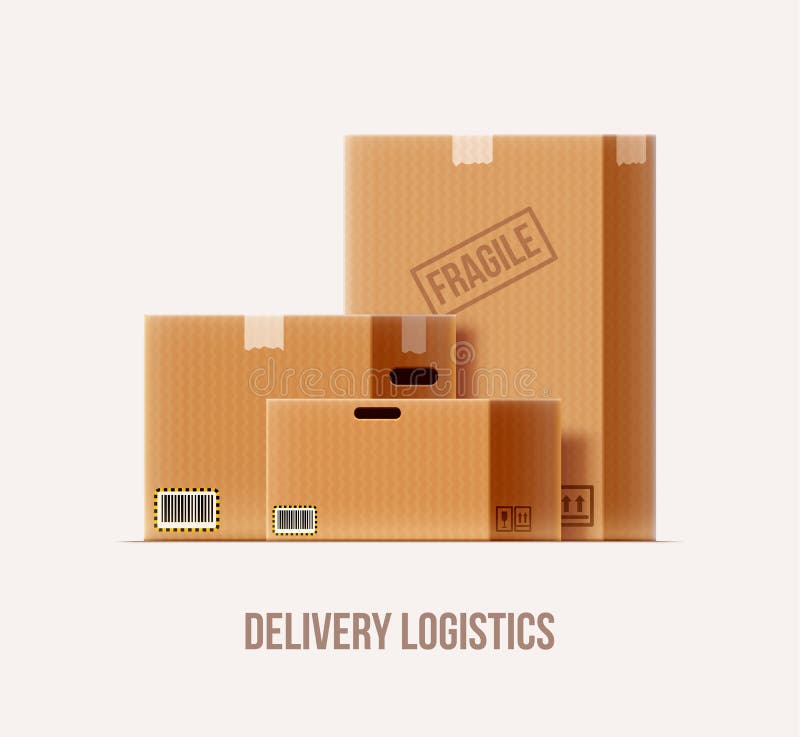 Brown Package Box Set Realistic 3d Icon on White Stock Vector ...