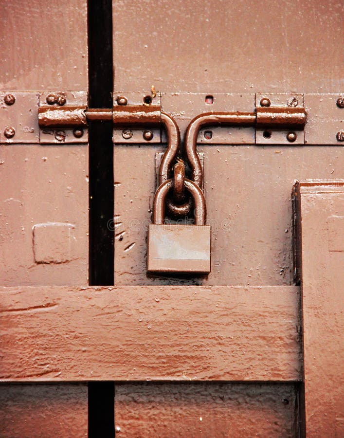Brown Padlock on Hardwood Door Stock Photo - Image of texture, house ...