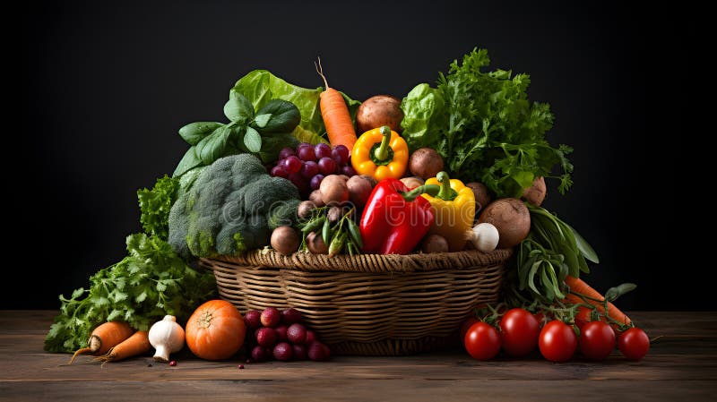 Brown Basket Filled with Fresh Produce - AI Generated Stock ...
