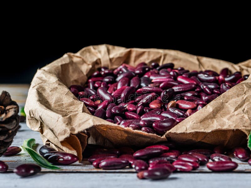Brown Paper Bag Full of a Pile of Raw Red Kidney Beans Stock Photo ...