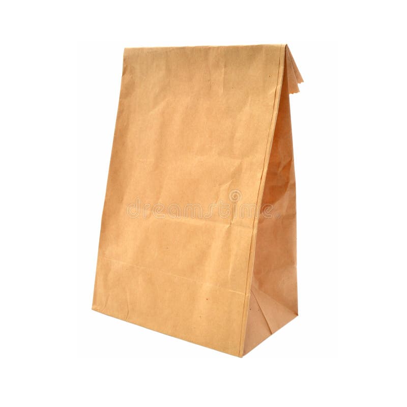 Brown Paper Bag Isolated on White Stock Image - Image of groceries ...