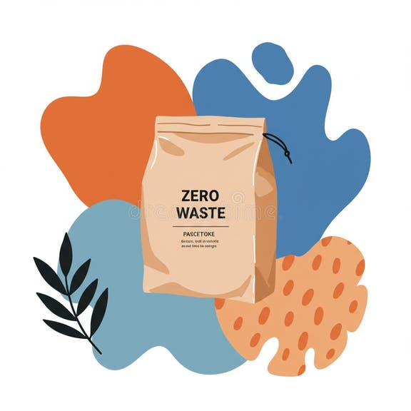 Brown Paper Bag Labeled "Zero Waste" with a Drawstring on the Side. Background Stock ...