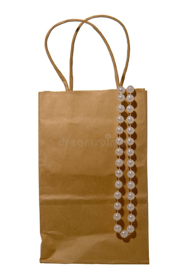 Brown Paper Bag with String of Pearls Isolated Stock Image - Image of ...