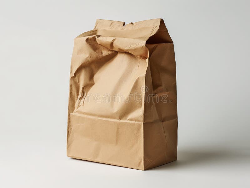 Crumpled Brown Paper Bag Isolated White Background Simple Packaging ...