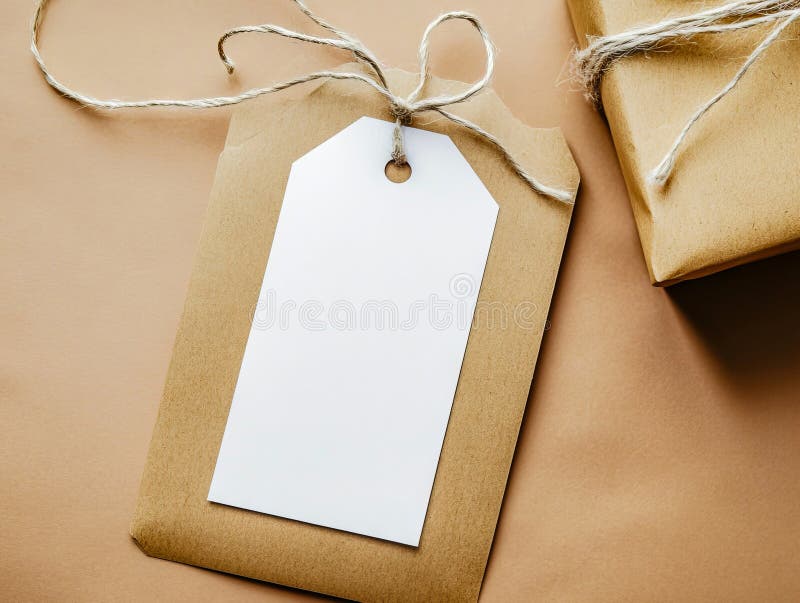 A Brown Paper Bag with a White Tag Attached To it Stock Image - Image ...