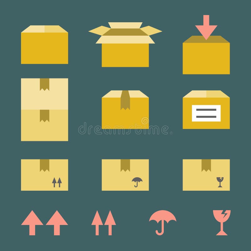 Brown paper box icons set stock vector. Illustration of business - 68898285