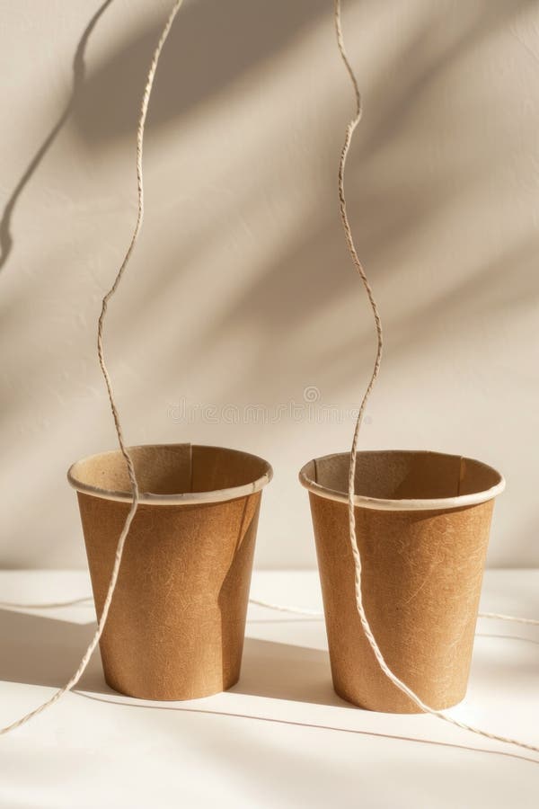 Brown Paper Cups with Strings Stock Photo - Image of party, rustic ...