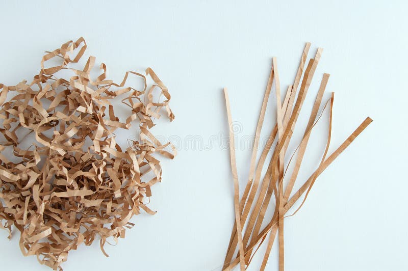 Brown Paper Cut into Strips. View from Above. White Background Stock ...