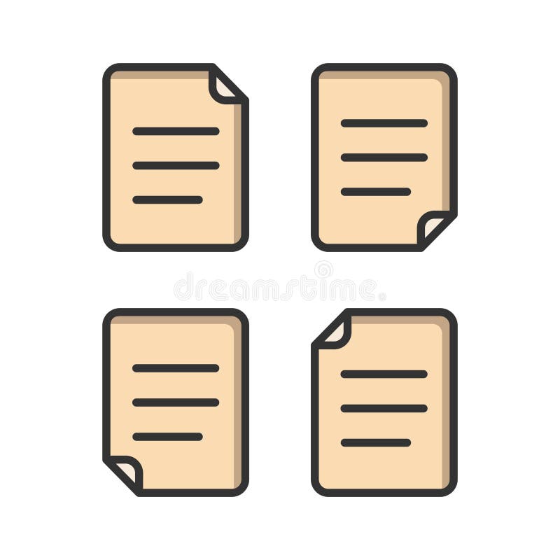 Brown Paper Document Icon Set Isolated Flat Style Stock Vector ...