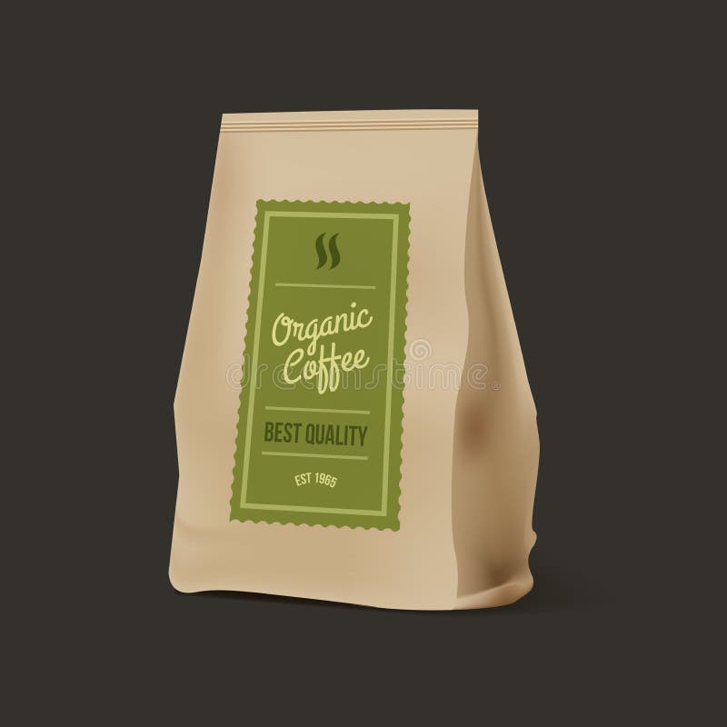 Brown Paper Food Bag Package of Coffee. Vector Mockup Template. Vector ...