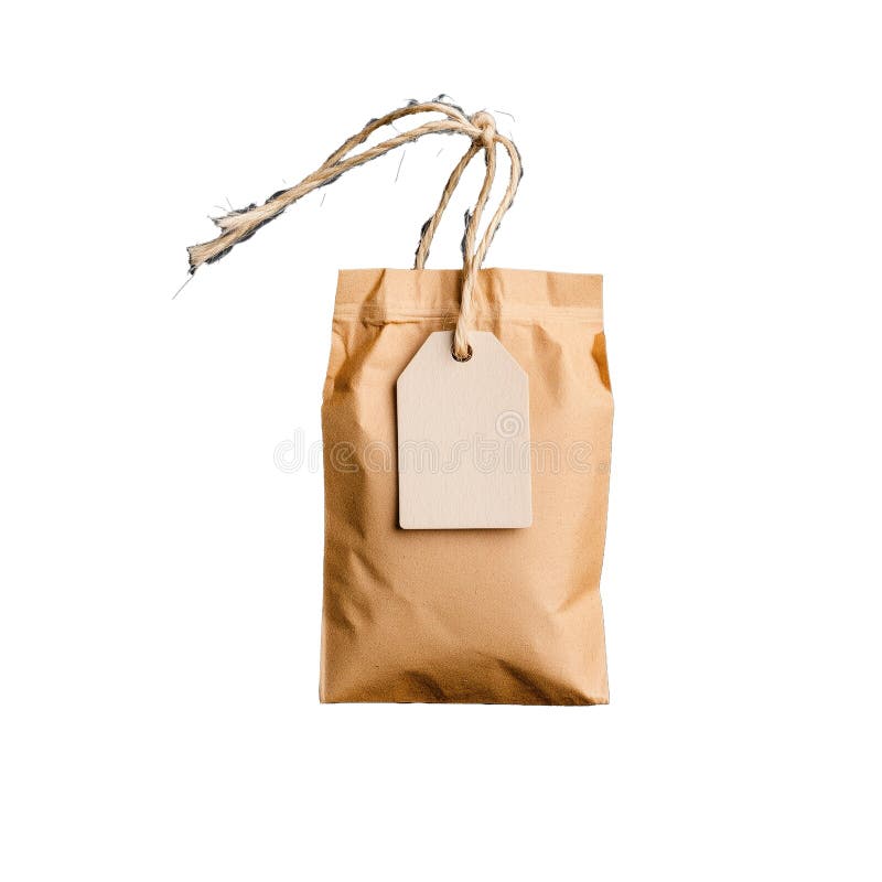 Brown Paper Gift Bag with Tag and Twine on Transparent Background Stock ...