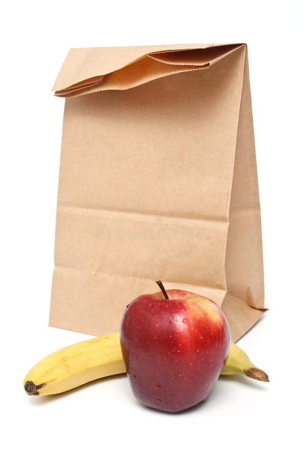 Brown Paper Lunch Bag with Red Apple Stock Photo - Image of meal ...