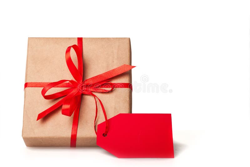 Brown Paper Package with Red Ribbon and Label Stock Image - Image of ...