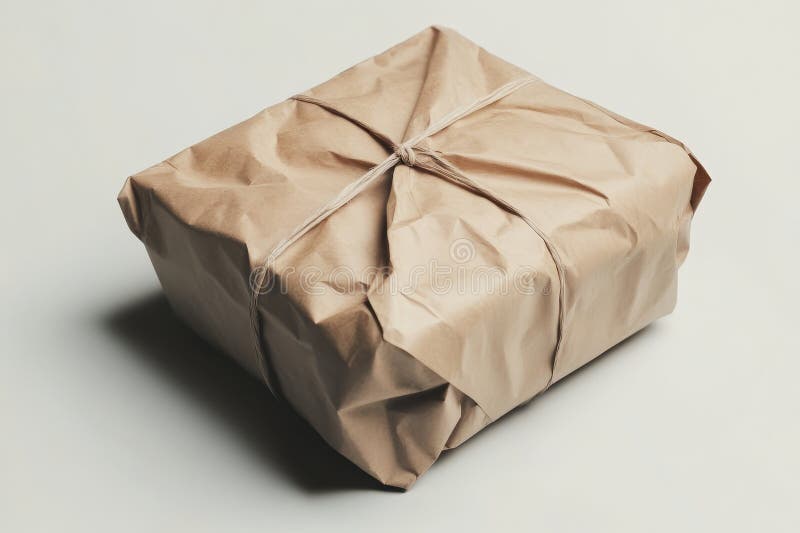 Brown Paper Package Tied with String on Neutral Background Stock ...